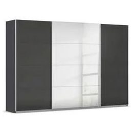 Schwebetürenschrank Rauch "Kleiderschrank Schrank Garderobe AGORDO mit Dekor- oder Hochglanzfront" Schränke Gr. B/H/T: 315cm x 210cm x 62cm, 3 St., grau (graumetallic/hochglanz effektgrau) durchdachte Innenausstattung, in 4 Breiten und 2 Höhen MADE IN GERMANY