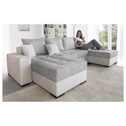 Wohnlandschaft Collection AB "Josy U-Form" Sofas Gr. B/H/T: 313cm x 84cm x 161cm, Cord-Microfaser PRIMABELLE, Recamiere beidseitig montierbar, grau (hellgrau/ grau) mit Schlaffunktion, Bettkasten und Zierkissen, 2 Recamieren