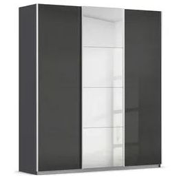 Schwebetürenschrank Rauch "Kleiderschrank Schrank Garderobe AGORDO mit Dekor- oder Hochglanzfront" Schränke Gr. B/H/T: 203cm x 229cm x 62cm, 3 St., grau (graumetallic/hochglanz effektgrau) durchdachte Innenausstattung, in 4 Breiten und 2 Höhen MADE IN GERMANY