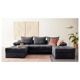 Wohnlandschaft Inosign "Josy U-Form" Sofas Gr. B/H/T: 269 cm x 41 cm x 161 cm, Cord, Recamiere beidseitig montierbar, mit Bettfunktion und Bettkasten, grau (anthrazit) inkl. Bettfunktion, Bettkasten und Kissen, mit 2 Recamieren