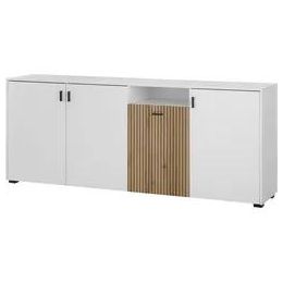 Sideboard Inosign "Hudson" Sideboards Gr. B/H/T: 200cm x 80cm x 42cm, weiß (weiß/eiche) in moderner Trendfarbe, Griffe aus Metall (Schwarz), Breite 200 cm