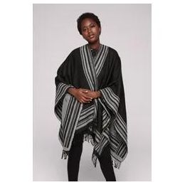 Strickponcho SOCCX, schwarz (schwarz, grau), Damen, Material: 60% Polyacryl, 25% Baumwolle, 15% Polyester, gestreift, Pullover, in weicher Flanell-Haptik