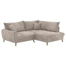 Ecksofa Home Affaire "Blackburn II, L-Form" Sofas Gr. B/H/T: 230cm x 71cm x 190cm, Veloursstoff, Ottomane rechts, grau (dolce 4 taupe) Mit Kaltschaumpolsterung bis 140 kg belastbar