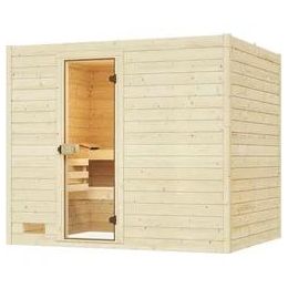 Weka Sauna "Massivholzsauna VALIDA 4" Saunen Blockbohlen, moderne Ganzglastür Gr. Bio-Ofen, externe Steuerung, 7,5 kW, beige (natur)