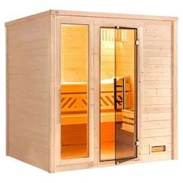 Weka Sauna "Massivholzsauna BERGEN 1.8" Saunen Blockbohlen, naturbelassenes Fichtenholz Gr. Saunaofen, integrierte Steuerung, 5,4 kW, beige (natur)