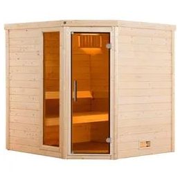 Weka Sauna "Massivholzsauna TURKU 2" Saunen Blockbohlen, Fensterelement, moderne Ganzglastür Gr. Saunaofen, externe Steuerung, 9 kW, beige (natur)