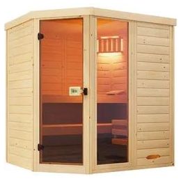 Weka Sauna "Massivholz-Elementsauna LAUK" Saunen Blockbohlen, vorgefertigte Elemente Gr. Bio-Ofen, externe Steuerung, 4,5 kW, beige (natur)