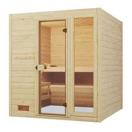 Weka Sauna "Massivholzsauna VALIDA 3" Saunen Blockbohlen, Fensterelement, moderne Ganzglastür Gr. Saunaofen, externe Steuerung, 7,5 kW, beige (natur)