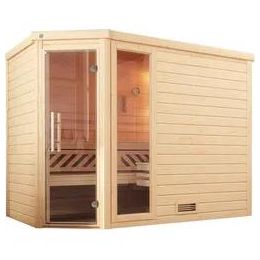 Weka Sauna "Massivholzsauna TURKU 3" Saunen Blockbohlen, Fensterelement, moderne Ganzglastür Gr. Saunaofen, integrierte Steuerung, 9 kW, beige (natur)