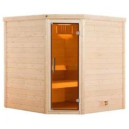 Weka Sauna "Massivholzsauna TURKU 2" Saunen Blockbohlen, moderne Ganzglastür Gr. Saunaofen, externe Steuerung, 9 kW, beige (natur)