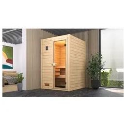 Weka Sauna "Massivholzsauna VALIDA 1" Saunen Blockbohlen, moderne Ganzglastür Gr. Saunaofen, externe Steuerung, 3,6 kW, beige (natur)