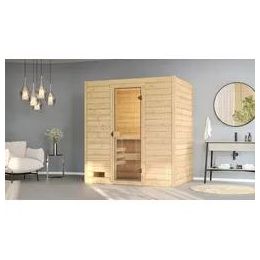 Weka Sauna "Massivholzsauna VALIDA 2" Saunen Blockbohlen, moderne Ganzglastür Gr. Saunaofen, externe Steuerung, 7,5 kW, beige (natur)