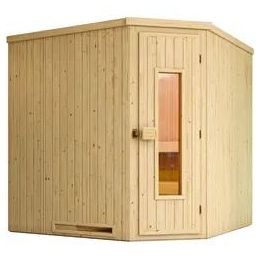 Weka Sauna "Element-Ecksauna VARBERG 3" Saunen vorgefertigte Elemente, isolierte Holztür Gr. Saunaofen, integrierte Steuerung, 9 kW, beige (natur)