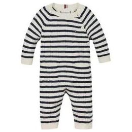 Body Tommy Hilfiger "CABLE KNITTED COVERALL GIFTBOX" Gr. 74, N-Gr, blau (dark night navy) Baby Bodies mit Zopfmuster, Streifen