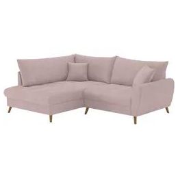 Ecksofa Home Affaire "Blackburn II, L-Form" Sofas Gr. B/H/T: 230cm x 71cm x 190cm, Cord, Ottomane links, rosa (stripes 8626 flamingo) Mit Kaltschaumpolsterung bis 140 kg belastbar