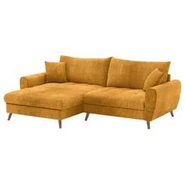 Ecksofa Home Affaire "Blackburn II, L-Form" Sofas Gr. B/H/T: 246cm x 71cm x 170cm, Veloursstoff, Recamiere links, orange (dolce 9 curry) Mit Kaltschaumpolsterung bis 140 kg belastbar