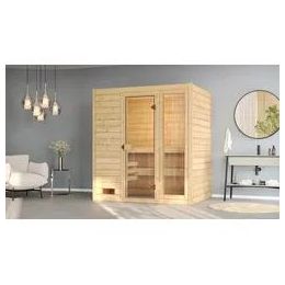 Weka Sauna "Massivholzsauna VALIDA 2" Saunen Blockbohlen, moderne Ganzglastür, Fensterelement Gr. Bio-Ofen, externe Steuerung, 4,5 kW, beige (natur)