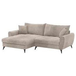 Ecksofa Home Affaire "Blackburn II" Sofas Gr. B/H/T: 246cm x 71cm x 170cm, Velours, Recamiere links, grau (dolce 4 taupe) Wahlweise mit Kaltschaumpolsterung bis 140 kg belastbar