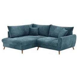 Ecksofa Home Affaire "Blackburn II" Sofas Gr. B/H/T: 230 cm x 71 cm x 190 cm, Veloursstoff, Ottomane links, blau (dolce 13 ocean) Wahlweise mit Kaltschaumpolsterung bis 140 kg belastbar