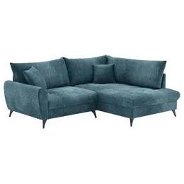 Ecksofa Home Affaire "Blackburn II" Sofas Gr. B/H/T: 230cm x 71cm x 190cm, Velours, Ottomane rechts, blau (dolce 13 ocean) Wahlweise mit Kaltschaumpolsterung bis 140 kg belastbar