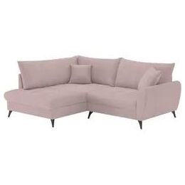 Ecksofa Home Affaire "Blackburn II" Sofas Gr. B/H/T: 230cm x 71cm x 190cm, Cord, Ottomane links, rosa (stripes 8626 flamingo) Wahlweise mit Kaltschaumpolsterung bis 140 kg belastbar