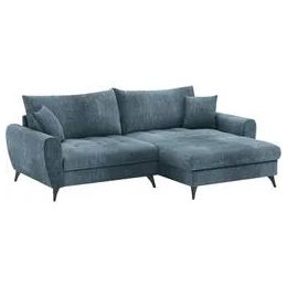 Ecksofa Home Affaire "Blackburn II" Sofas Gr. B/H/T: 246cm x 71cm x 170cm, Velours, Recamiere rechts, blau (dolce 13 ocean) Wahlweise mit Kaltschaumpolsterung bis 140 kg belastbar