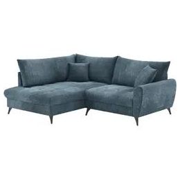 Ecksofa Home Affaire "Blackburn II" Sofas Gr. B/H/T: 230cm x 71cm x 190cm, Velours, Ottomane links, blau (dolce 13 ocean) Wahlweise mit Kaltschaumpolsterung bis 140 kg belastbar