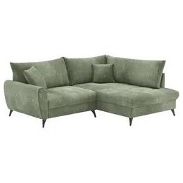 Ecksofa Home Affaire "Blackburn II" Sofas Gr. B/H/T: 230cm x 71cm x 190cm, Velours, Ottomane rechts, grün (dolce 11 green) Wahlweise mit Kaltschaumpolsterung bis 140 kg belastbar