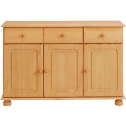 Sideboard Home Affaire "Mette", beige (natur gebeizt, gewachst), B:120cm H:77cm T:34cm, Massivholz, Sideboards, Kommode mit gefrästen, kugelförmigen Füßen, Breite 120 cm