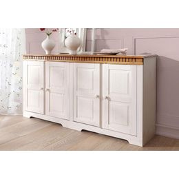 Sideboard Home Affaire "Lisa", weiß (weiß, honig), B:158,5cm H:80cm T:35cm, Massivholz, Sideboards, Kommode aus massivem Kiefernholz, Breite 158,5 cm