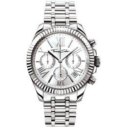 Chronograph Thomas Sabo "DIVINE CHRONO" Armbanduhren silberfarben (silberfarben, silberfarben) Damen Quarzuhr, Armbanduhr, Damen, Datum, Stoppfunktion, 1224-Std.-Anzeige