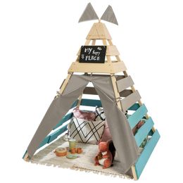 Spielhaus Muddy Buddy "Tipi-Zelt Dreamer" Spielhäuser blau (natur, warmgrau, petrolblau) Kinder Holzschutz vorbehandelt, BxTxH: 135x135x170 cm