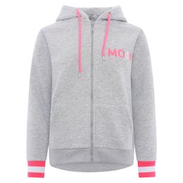 Sweatjacke Zwillingsherz Gr. LXL (L/XL), grau (hellgrau), Damen, Sweatware, Obermaterial: 50% Baumwolle, 50% Polyester, unifarben, Sweatjacken, mit gesticktem "Moin" und neonfarbenen Details