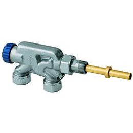 Heimeier Einrohrventilunterteil 3871-02.000 Rotguss vernickelt, mit Bauschutzkappe blau