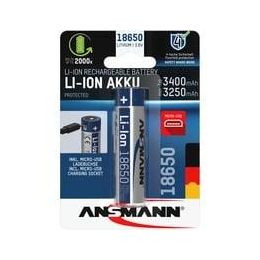 Ansmann Li-Ion Akku 3.400 mAh, mit Micro-USB Ladebuchse 18650, 1 St&uuml;ck
