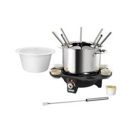 Unold Elektro Fondue-Set El&eacute;gance silber/schwarz, 1.000 Watt, Edelstahl- und Keramiktopf
