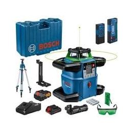 Bosch Akku-Rotationslaser GRL 650 CVHG Professional, 18Volt, mit Baustativ blau, Akku ProCORE18V 4,0Ah, Koffer, gr&uuml;ne Laserlinie