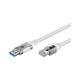goobay Ethernet-Kabel USB-A 3.2 Gen1 Stecker > RJ-45 Stecker, LAN-Adapter wei&szlig;, 1 Meter, geflochtener Textilmantel