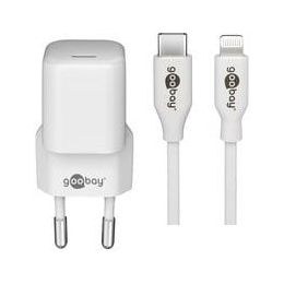goobay Apple Lightning / USB-C PD-Ladeset 30 Watt, Ladeger&auml;t wei&szlig;, 1 Meter Kabel, PD