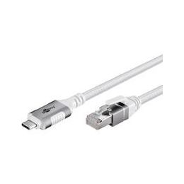 goobay Ethernet-Kabel USB-C 3.2 Gen2 Stecker > RJ-45 Stecker, LAN-Adapter wei&szlig;, 10 Meter, geflochtener Textilmantel