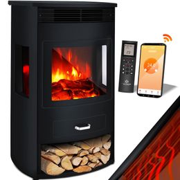 Kesser® Prio Elektrokamin mit Heizung Heizlüfter Fernbedienung WiFi App 950/1900 W Kamin elektrisch LED-Flammeneffekt Kaminfeuer Elektro Kamin mit Thermostat Panorama-Sichtfenster Heizfunktion Timer