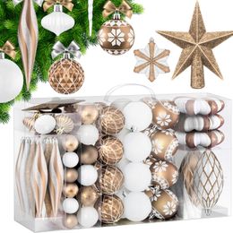 Kesser® Weihnachtskugeln 105-teiliges Set mit Baumspitze Christbaumkugeln Kunststoff Bruchsicher mit Plastik Weihnachtsbaumkugeln Box Weihnachtsbaum Weihnachtsdeko Deko & Christbaumschmuck