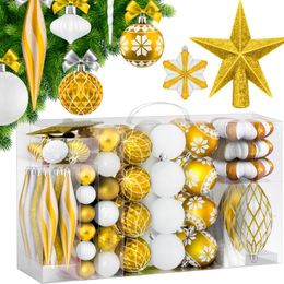 Kesser® Weihnachtskugeln 105-teiliges Set mit Baumspitze Christbaumkugeln Kunststoff Bruchsicher mit Plastik Weihnachtsbaumkugeln Box Weihnachtsbaum Weihnachtsdeko Deko & Christbaumschmuck