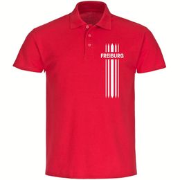 multifanshop® Poloshirt - Freiburg - Streifen - Druck weiß