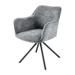 Riess Ambiente riess-ambiente Stuhl VERONA - grau Strukturstoff mit Armlehne Metallbeine schwarz drehbar