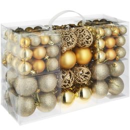 TecTake® Weihnachtskugeln, 100er-Set in Gold, matt, glänzend und glitzernd, Durchmesser 3, 4 und 6 cm