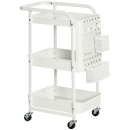 HOMCOM Küchenwagen mit 4 Universalräder weiß 51,5L x 32B x 75,6H cm