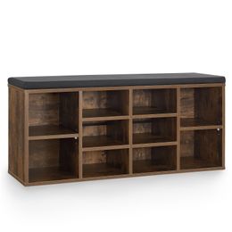 Juskys Schuhregal Holz mit Polsterung & 10 Fächern höhenverstellbar 104x30x48 cm bis 150 kg Antik-Braun