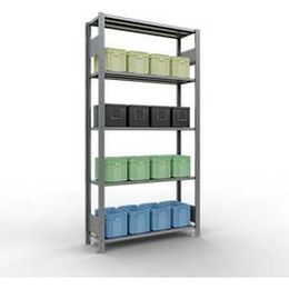 SCHULTE LAGERTECHNIK Fachbodenregal MULTIplus150, Steck-Grundregal, B 1000 x T 300 x H 2000 mm, 5 Ebenen, bis 1300 kg, verzinkt