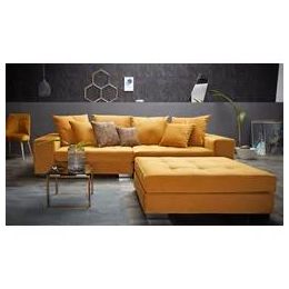 Big-Sofa Inosign "Vale" Sofas Gr. B/H/T: 277cm x 88cm x 107cm, Samtvelours, goldfarben mit Steppung im Sitzbereich, Federkern und Zierkissen